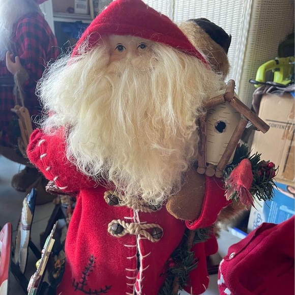 Holiday | Vintage Woodland Santa In Bright Red Coat W Detail Rope ...